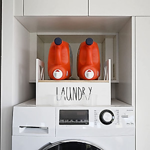 CHONIC Detergent Holder for Laundry Room, Farmhouse Detergent Dispenser, Liquid Soap Storage Organization, Detergent Stand with Drip Catcher Drip Tray Measuring Cup, Laundry Station Organizer, White