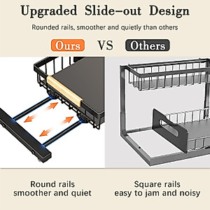 Under Sink Organizer, 2 Packs 2 Tier Under Sink Organizers and Storage, Slide out Pull out Cabinet Organizer Shelf, Metal Sliding Drawer for Kitchen Bathroom Pantry Cabinet Closet Organization Rack