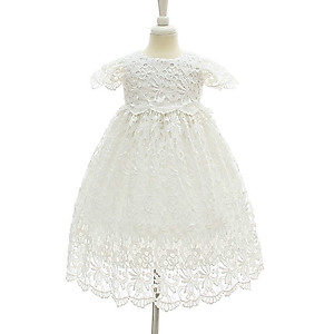 Silver Mermaid Baby Girls Baptism Dress Lace Christening Gown for Infant and Toddler(24M,Ivory White)