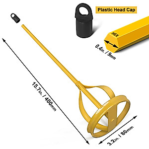 Hanpex Paint and Mud Mixer, Paint Stirrer for Drill in 1 to 5 Gallon Bucket, Suitable for all Standard Drill Bits, Hex Head Anti-slip, Easy Clean, Painting and Plastering Mixer Stirrer Tool (Yellow)
