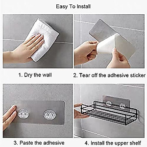 ArdioPlax 2 Pack Bathroom Storage Organizers Shower Caddy, Adhesive Bathroom Shelf with Removable Hooks, No Drilling Strong Wall Mounted Racks for Shower, Kitchen, Toilet and Dorm