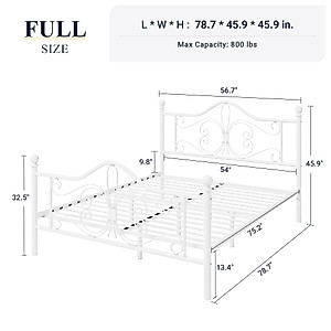 Allewie Full Size Bed Frame with Headboard,Metal Bed Frame with Butterfly Pattern Design Headboard & Footboard,No Box Spring Needed,Easy Assembly,White