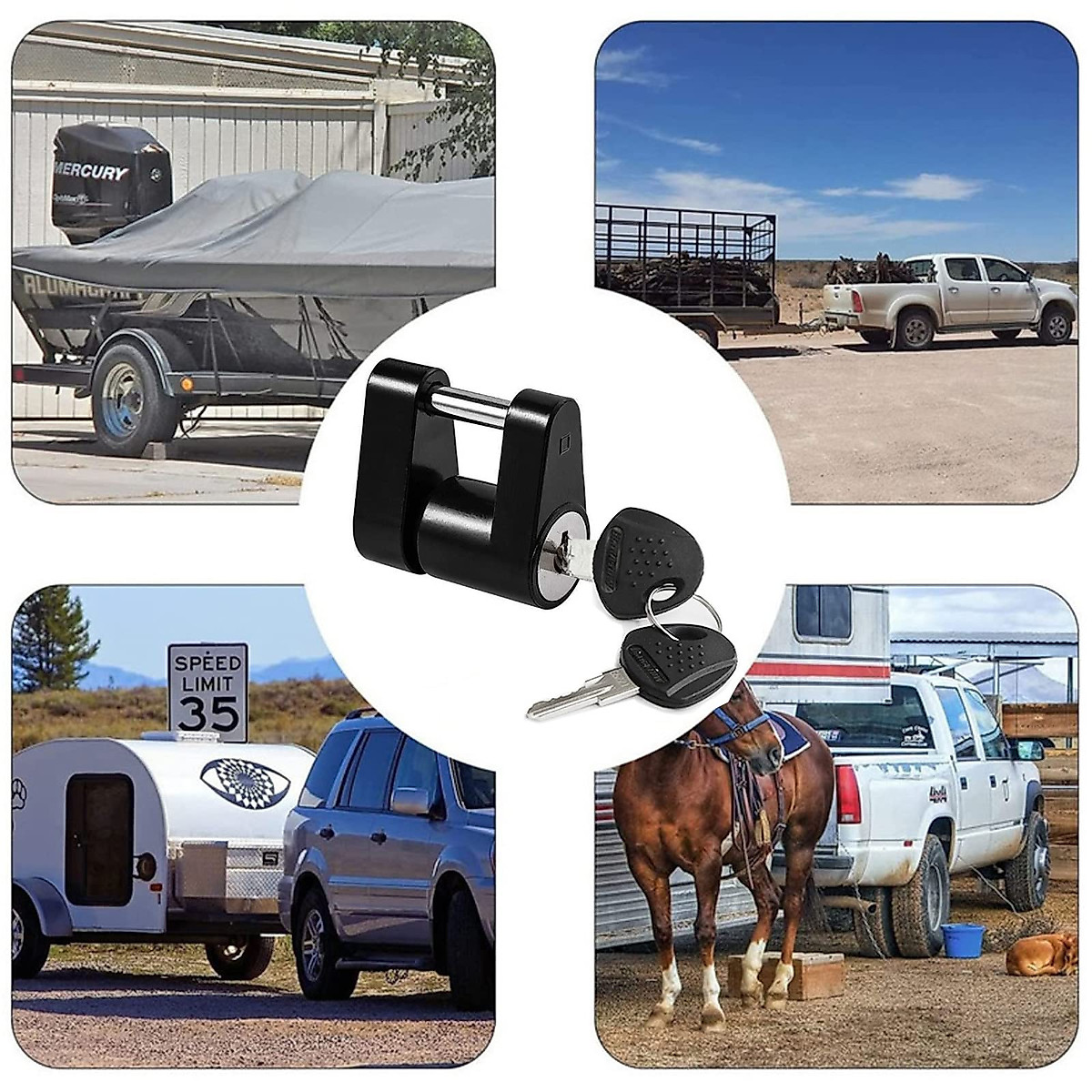 Trailer Hitch Coupler Lock, 1/4 "Diameter, 3/4" Span, Small Copper-plated Ball Cover Trailer Lock for Car, Tug, RV, Trucks (Black)