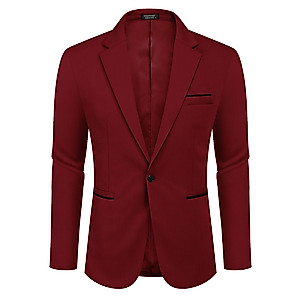 COOFANDY Men Suit Jacket Linen Slim Fit Sport Coat Business Fashion Daily Blazer Wine Red
