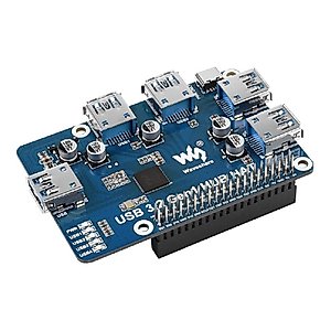 USB 3.2 Gen 1 HUB HAT for Raspberry Pi,4X USB 3.2 Gen1 Ports,4X USB 3.2 Gen1 Ports,Compatible with USB 3.0 / 2.0 /1.1,Driver-Free