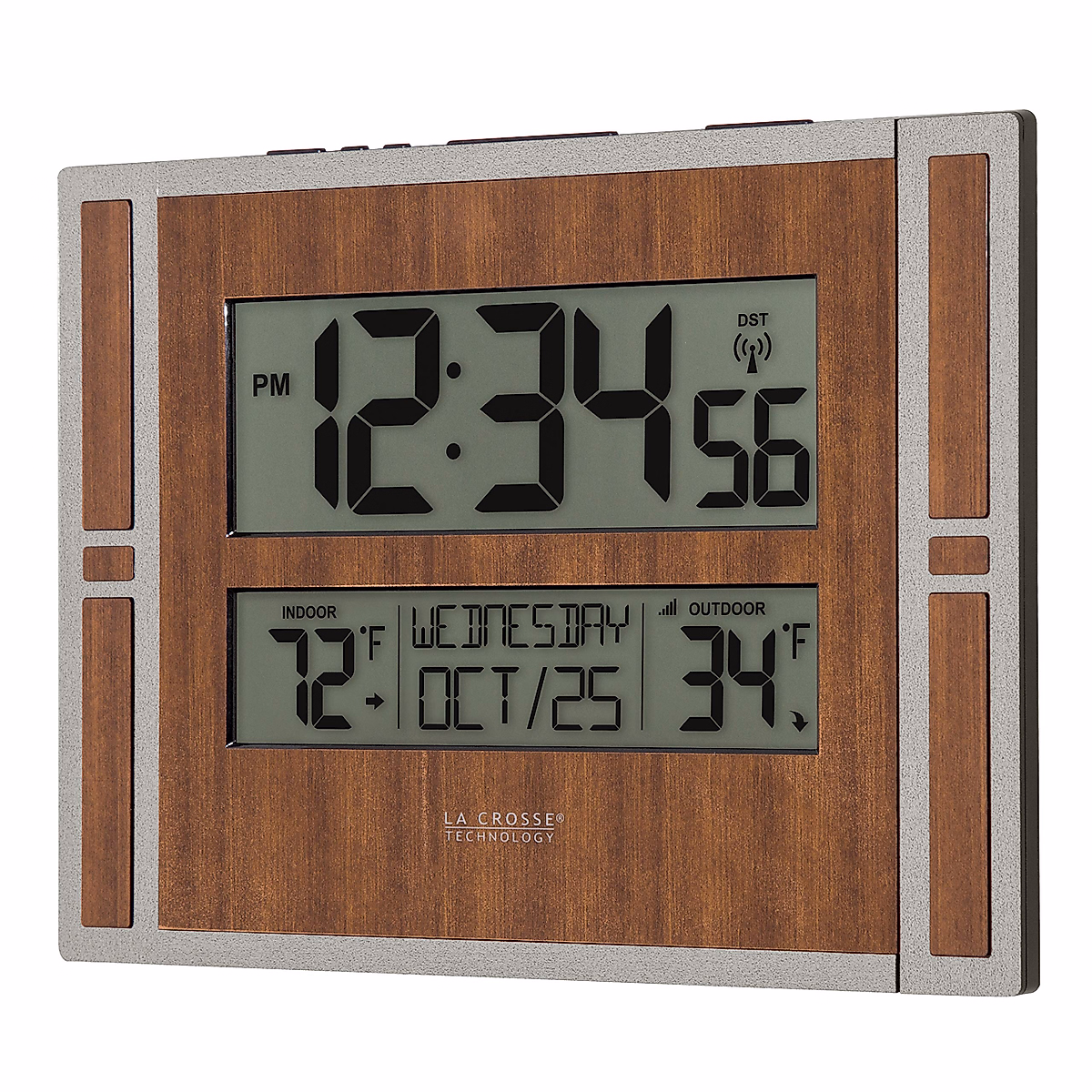 La Crosse Technology BBB86088 Atomic Digital Wall Clock with Indoor & Outdoor Temperature