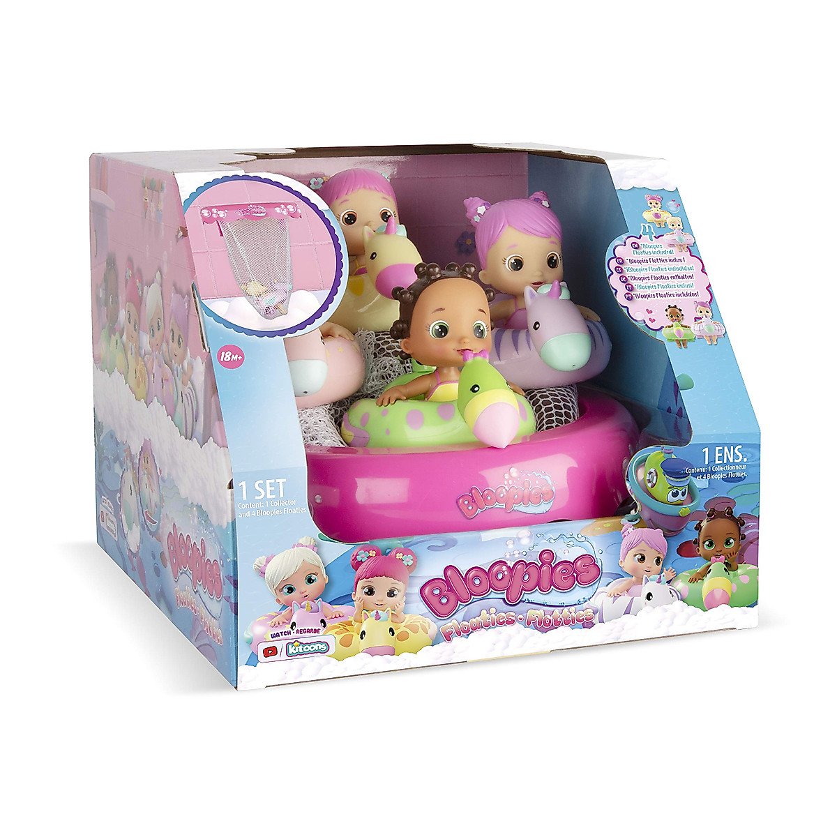 Bloopies Floaties Bath Toy - 4 Doll Set + Organizer