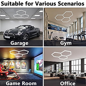 DHXYHQY LED Hexagon Lights - LED Hexagon Garage Lights, 105W 15000 Lumen, Hexagon Ceiling Lighting, Cool White Light 6500K, for Garage Gym Barber Shop Car Detailing Shop