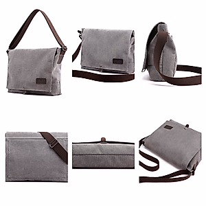 XHUMORG Canvas Messenger Bag Travel Shoulder bag 13.3" Laptop Bags Satchel Crossbody Bag for Men (khaki)