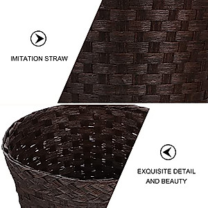 Hemoton Wicker Trash Basket Woven Basket Trash Can Wastebasket- Round Garbage Container Bin for Bathrooms, Kitchens, Home Offices, Craft, Laundry (Coffee) Dirty Clothes Hamper