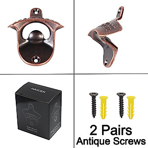 HAIICEN Vintage Copper Bottle Cap Opener Wall Mount, Retro Beer Bottle Opener with Screws for Homes Kitchen (Pack of 2)