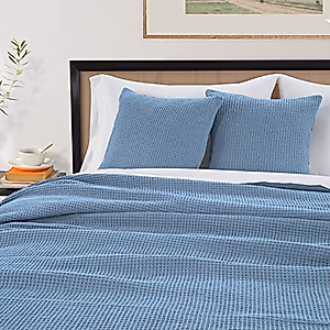 HILLFAIR 100% Cotton Blanket with 2 Throw Pillow Cover 18x18 Inch - 102x108 Inch California King Size Bed Blankets- Soft Breathable Blankets– Extra Large Oversized Cotton Blankets- Blue Bed Blankets