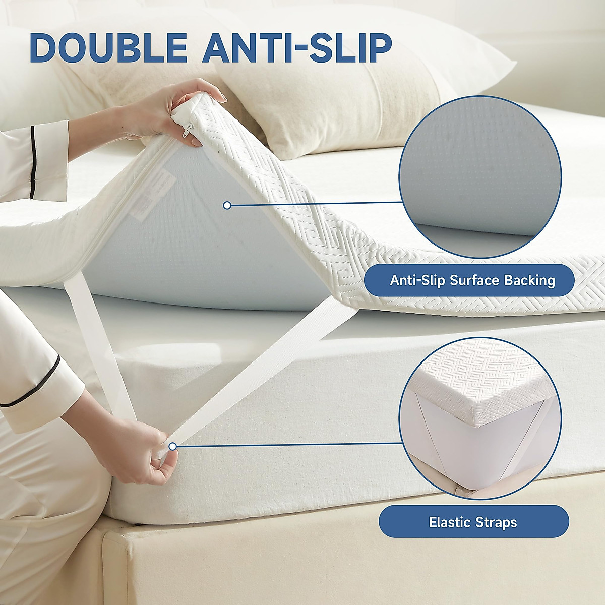 Eiayeebil 3 Inch Memory Foam Mattress Topper Twin XL, Memory Foam Pad with Removable & Washable Cover, Bed Topper for Back Pain, Non-Slip Ventilated Design, Twin XL Size