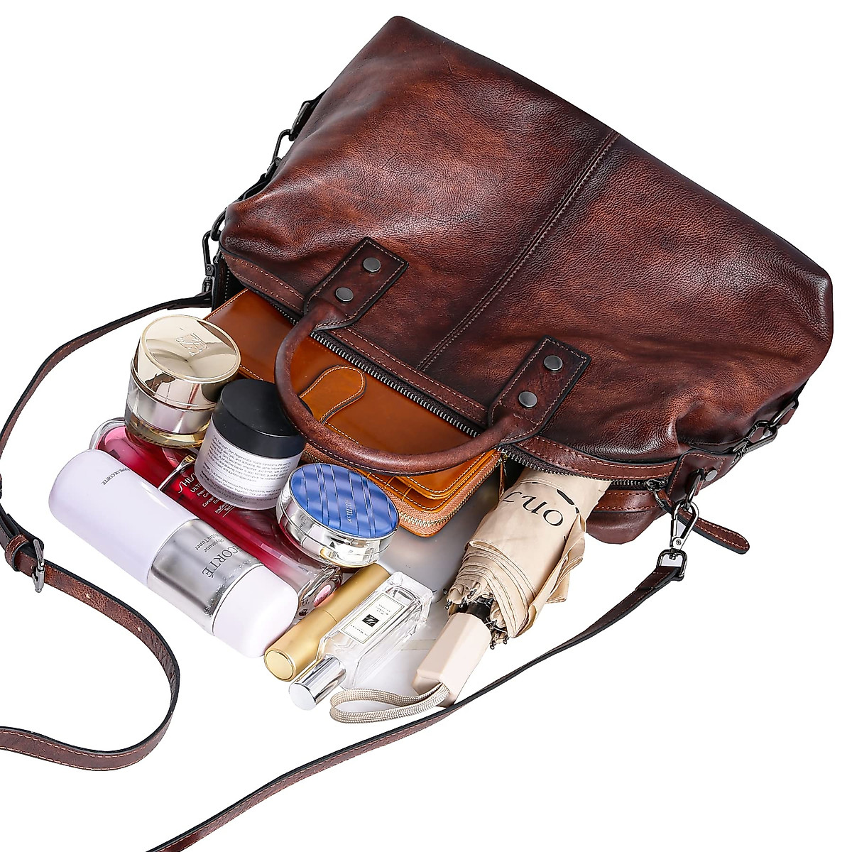 Iswee Shoulder Bag Satchel Purses Vintage Leather Handbags for Women Luxury Tote Purse Large Crossbody Bags Hobo (Coffee)