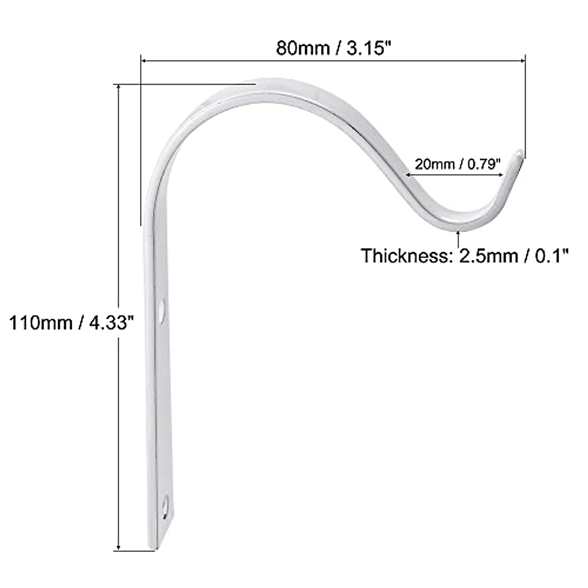 MECCANIXITY Iron Wall Hooks Hanging Bracket 4 Inch Indoor Outdoor for Hanging Lanterns Plants and Lights (White, Pack of 2)