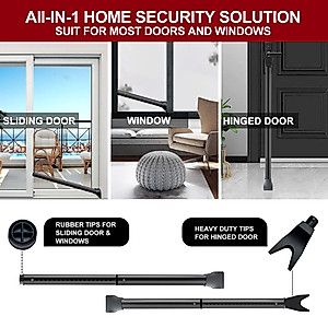 AceMining Upgraded Door Security Bar & Sliding Patio Bar, Heavy Duty Stoppers Adjustable Jammer for Home, Apartment, Travel (1 Pack,Black)
