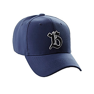 Daxton Structured Baseball Hat Cap Old English A to Z Letter Number Initial-Navy, Letter B