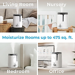 Pure Enrichment HUME Ultrasonic Cool Mist Humidifier - Easy-Clean 3.5L Tank Lasts up to 50 Hours; Whisper Quiet, & Auto Shut-Off for Large Living Rooms, Basements, Bedrooms, Nurseries, & Plants