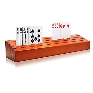 Exqline Wooden Playing Card Holder Tray Rack Organizer for Kids Seniors Adults - 13.8 inch* 3.1 Inch Extended Versions Long Enough for Bridge Canasta Strategy Card Playing