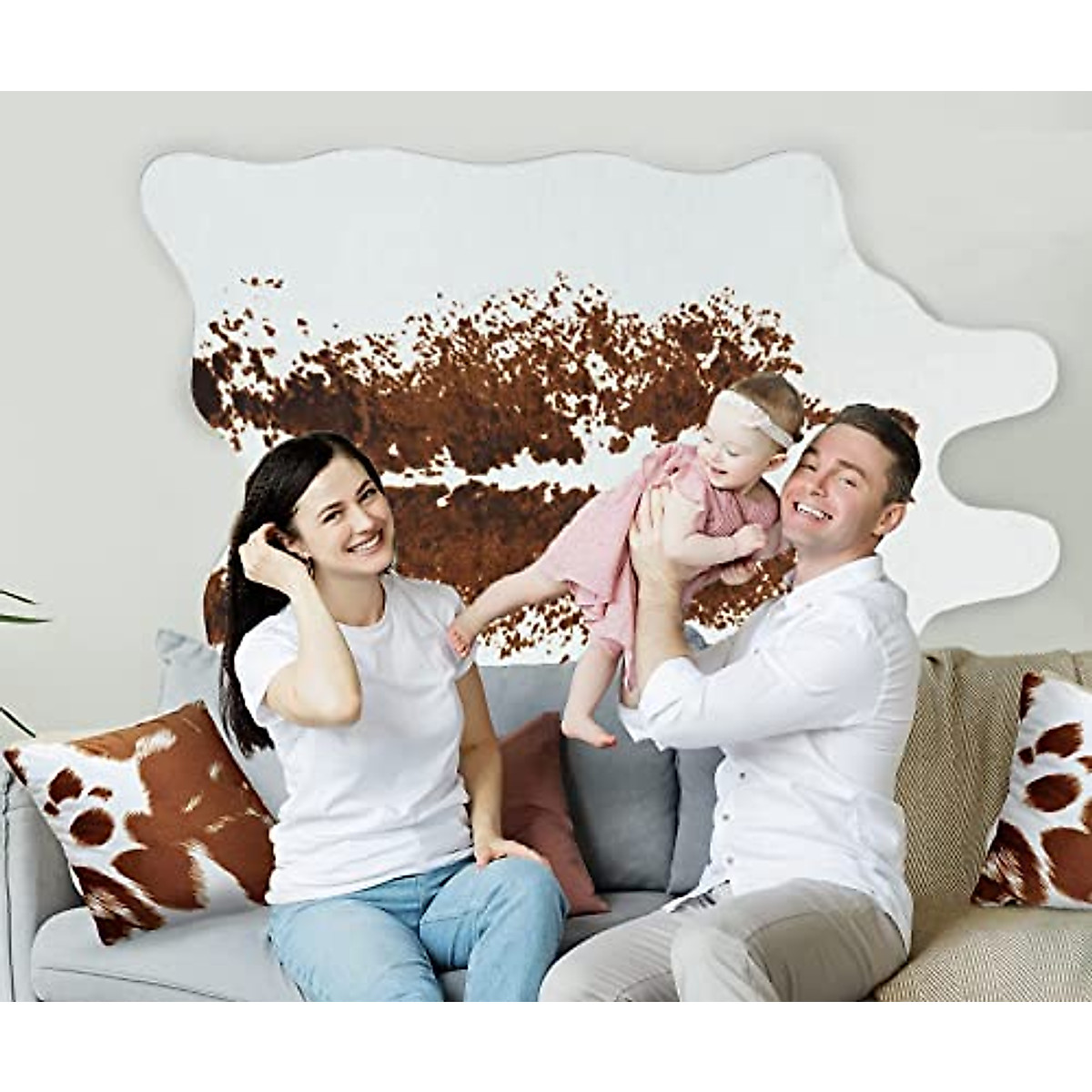 Soft Faux Cowhide Rug Large (4.6ft x 6.6ft) - with 2 Cushion Covers Set - Non-Slip - Cow Print Decor, Cruelty - Free Animal Hide Carpet - Farmhouse, Western Floor Rugs for Living Room, Bedroom, Office