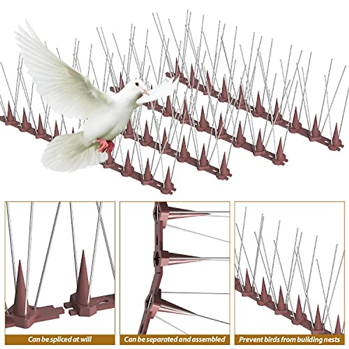Bird Spikes,15 Pack Stainless Steel Bird Spikes, Bird Repellent Devices Outdoor, Bird Deterrent Spikes for Pigeons and Other Animals, for Garden Fence and Wall