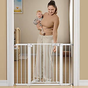 BabyBond 27-43" Easy Install Baby Gate for Stairs, Extra Wide Baby Gates for Doorway, Auto Close Safety Dog Gate, with Extenders and Pressure/Hardware Mounting Kit, White