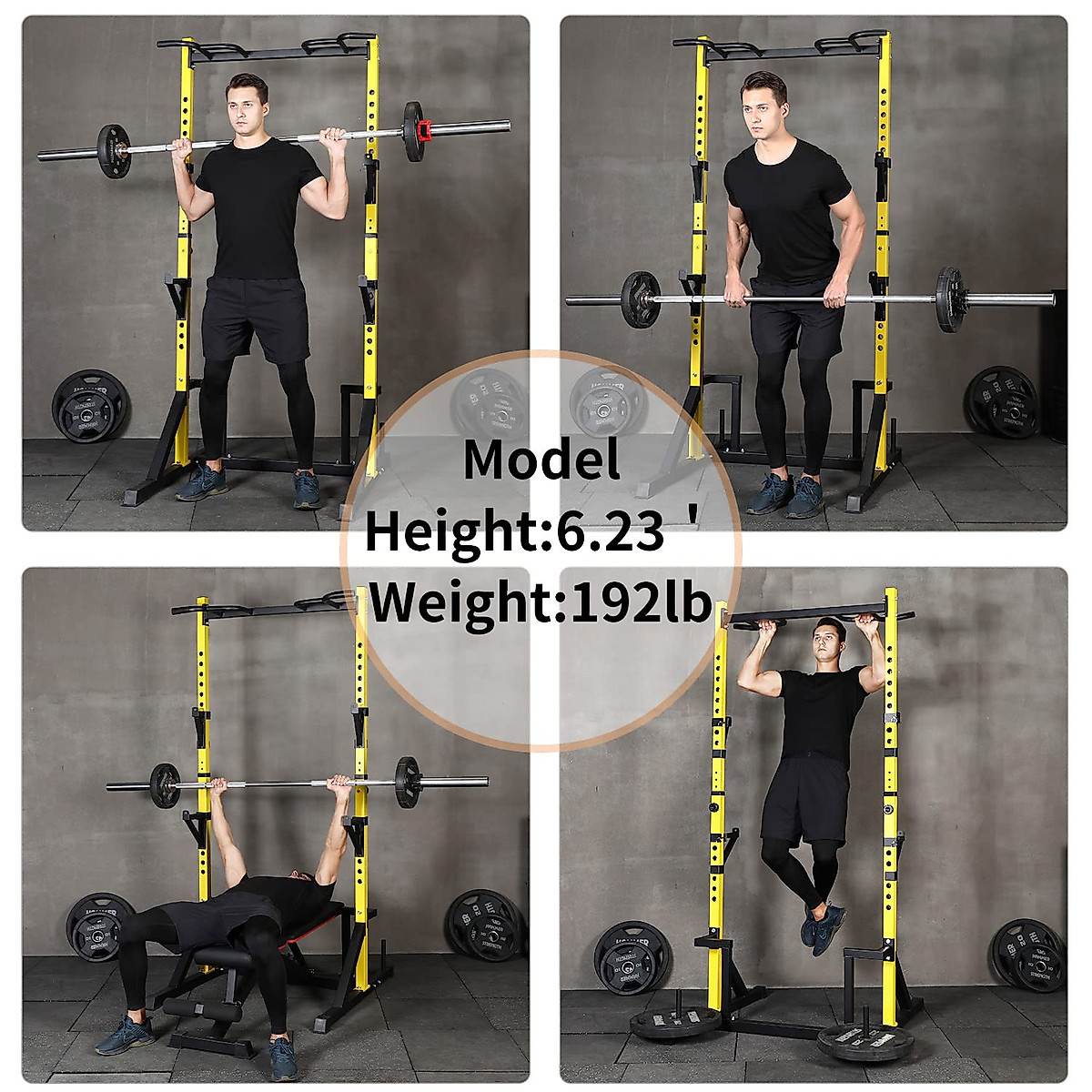 CANPA Multifunction Power Rack with Pull up Bar, Heavy Capacity and Adjustable Squat Stand Rack for Home Gym Equipment, (Yellow)