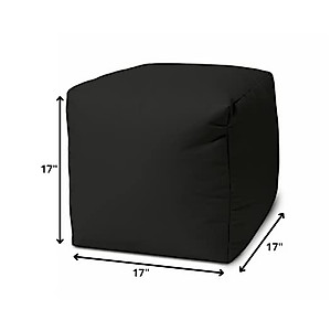 HomeRoots Vinyl-Backed Canvas 17 Cool Jet Black Solid Color Indoor Outdoor Pouf Ottoman