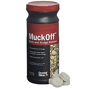 CrystalClear MuckOff, Natural Pond Muck Treatment, Water Garden, Fountain & Bird Bath Sludge Remover, Living Beneficial Bacteria Clarifier with Enzyme, Fish, Aquatic Animal, & Pet Safe, 48 Tablets