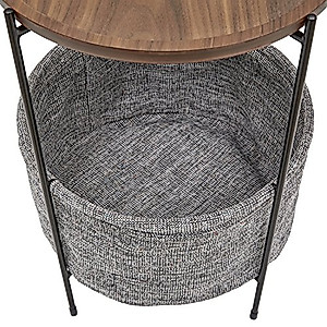 Amazon Brand – Rivet Meeks Round Side Table with Fabric Storage Basket, 24"H, Walnut and Grey