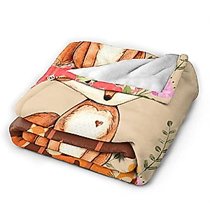 Fox Blanket for Girls Cozy Fluffy Cute Fox Floral Fleece Throw Blanket Soft Warm Plush Fuzzy Cartoon Foxes Animal Lightweight Flannel Gifts Blanket Adult Kids 50"X40"