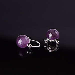 OwMell Elegant Gemstone Drop Dangle 925 Sterling Silver Earrings for Women 12mm - Silver with Amethyst