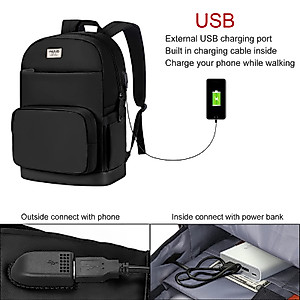 MOSISO 15.6-16 inch 20L Laptop Backpack for Women Men with USB Charging Port&Luggage Strap&Front Raised Pocket, Travel Business Polyester Anti-Theft Daypack, Black