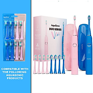 Aquasonic Vibe Duo 8-Pack Replacement Brush Heads - Genuine Aquasonic Replacement Heads