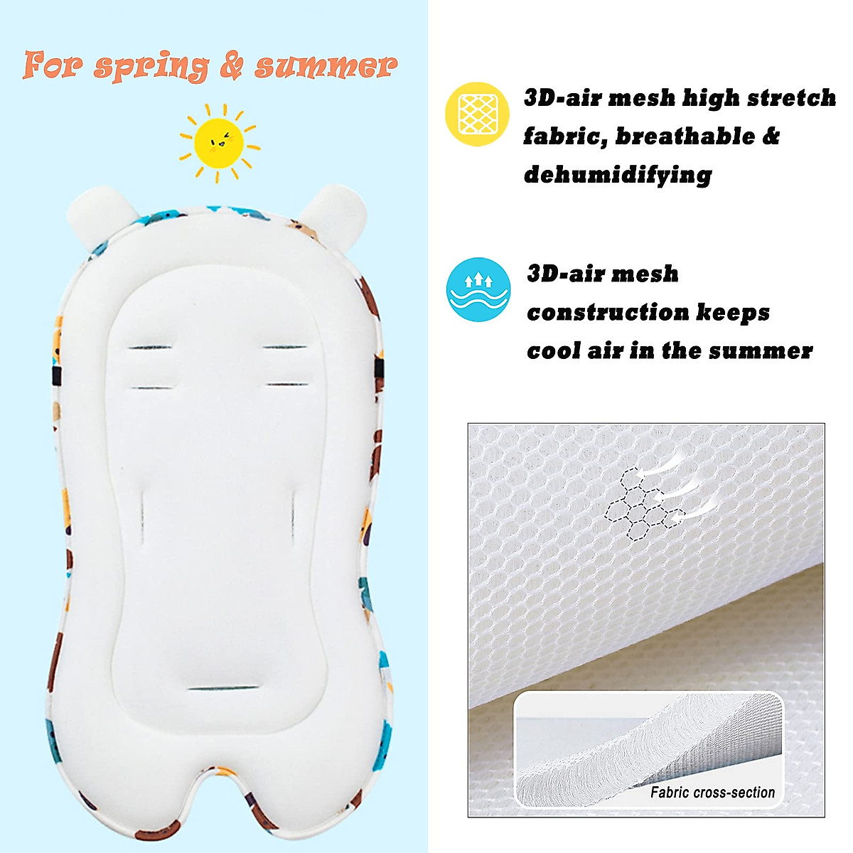 StoHua Baby Stroller Cushion Pad, Breathable Toddler Stroller Liner Head, Ultra-Soft Infant Car Seat Insert Cushion, Perfect for Car Seat, Stroller, Dinosaur