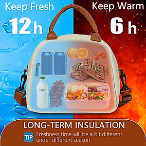Lunch Bag Women Insulated Lunch Bag For Men Waterproof Lunch Cooler Bag Insulated Lunch Box For Women Portable Reusable Lunch Bag Two-Tone,With Adjustable Straps Can Be Used For Work,White and Brown