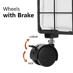 ELYKEN 2 Pack Laundry Hamper with Lid and Wheel, Rolling Metal Wire Frame Dirty Clothes Basket for Small Bathroom, 61L Capacity Liner Bag with Handle, Heavy Duty Steel Cover Bedroom Organizer White