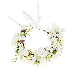 Funsveta Baby Girls Flower Crown Flower Girl Headpiece boho Little Wreaths for Weddings, Family photography (Flower White)