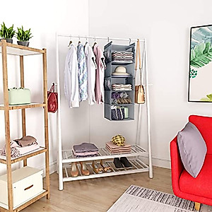 MAX Houser 5 Shelf Hanging Closet Organizer,Space Saver, Closet Hanging Shelves with (4) Side Pockets,Foldable,Light Grey