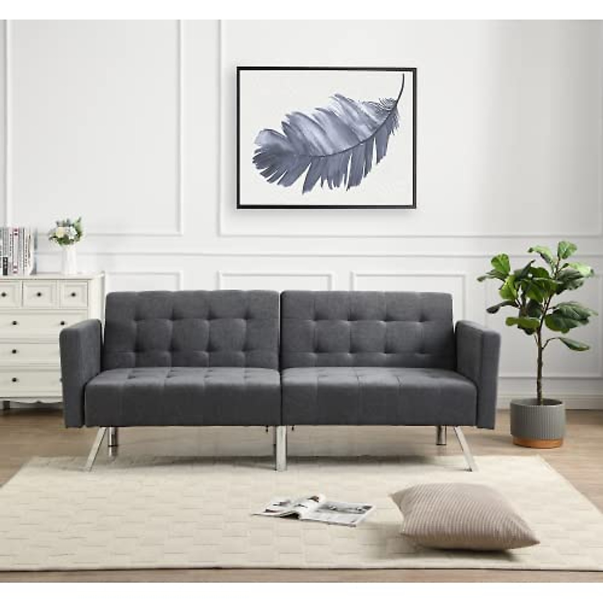 AnwickNomo Futon Sofa Bed,Recliner Couch,Convertible Folding Lounge Couch Loveseat Sleeper Sofa with Armrests, Small Love Seat for Living Room Office Reading Room,Bedroom Furniture Set (Dark Gray)