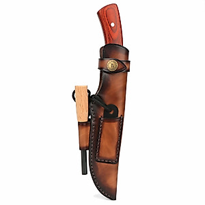 Tourbon Leather Fixed Blade Knife Sheath with Fire Starter Slot for Outdoor Hunting Bushcraft Camping