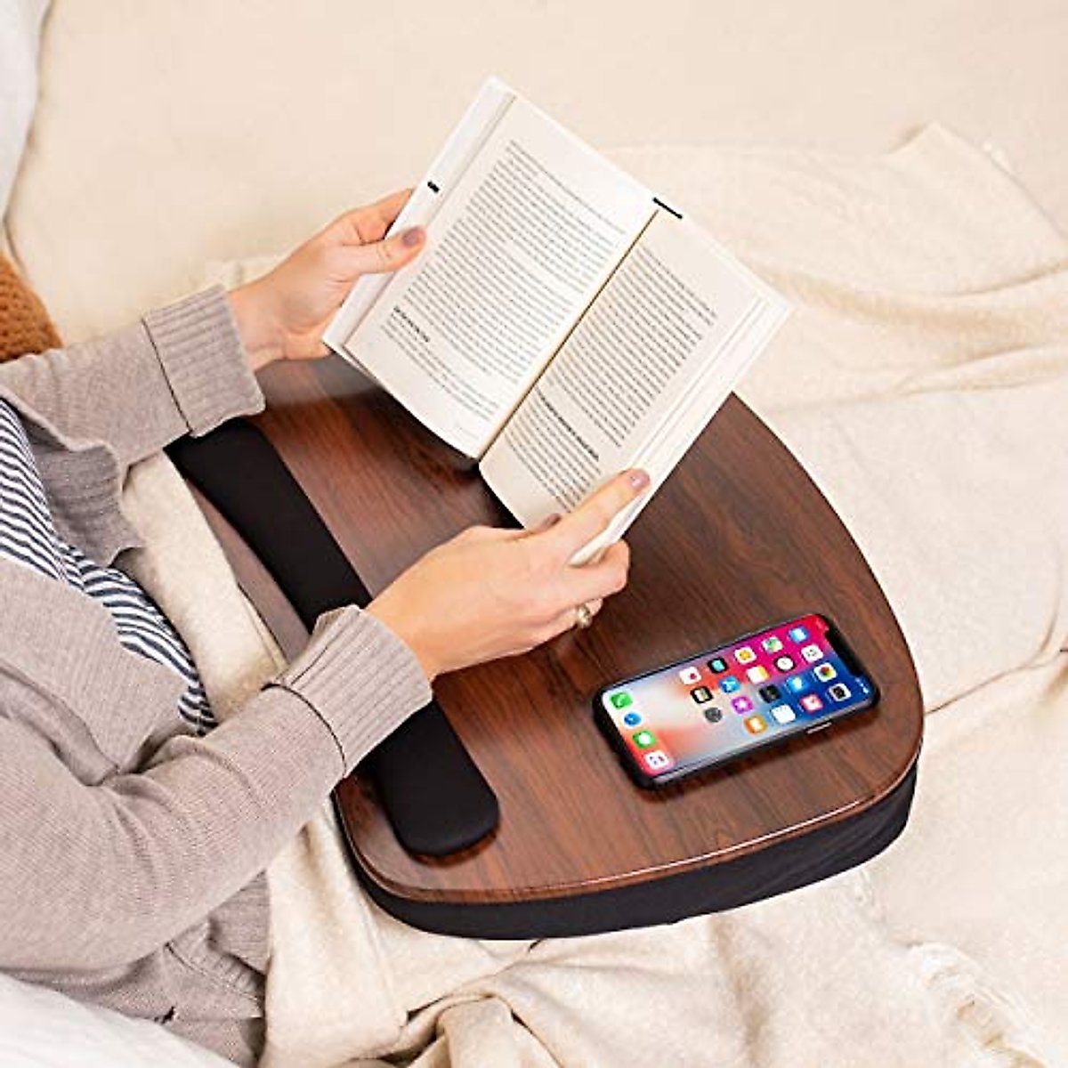 Sofia + Sam Oversized Lap Desk with Memory Foam Cushion | Wrist Rest Cushion | Fits Laptops Up to 17" | Brown and Black | Computer Lap Tray | Portable Home Office Workstation