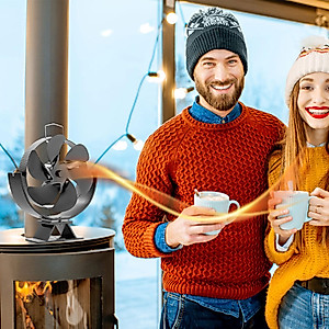 Longzhuo Wood Stove Fan Small New Designed with Adjustable Angle 6 Blades Heat Powered Fireplace Fans Eco Fan for Home Wood/Log Burner/Fireplace(Black)