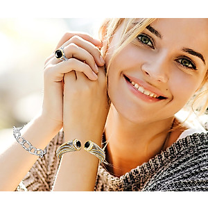 UNY JEWEL Jewelry Multi Strand Twisted Wire Cable Inlay 12mm CZ Vintage Antique Two Tone Elegant Designer Inspired Unique Spring Open Cuff Bangle (Black)