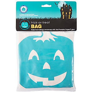 SCS Direct Teal Pumpkin Halloween Large Reusable Canvas Bag- 14" Trick or Treat Candy Tote for Adults & Kids- Official Teal Pumpkin Project Gear, Large Casual Grocery Bag for Women Men Children