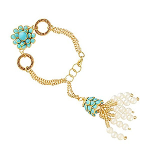 Rakhi For Brother and Bhabhi Traditional Flower Lumba Designer Fancy Bracelet on Rakshabandhan Traditional RKLM28 (Flower, Light Blue)