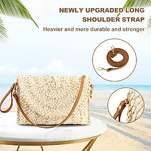 Rkrouco Women's Straw Clutch Summer Beach Bags Crossbody Straw Bag Woven Purse with Bag Strap