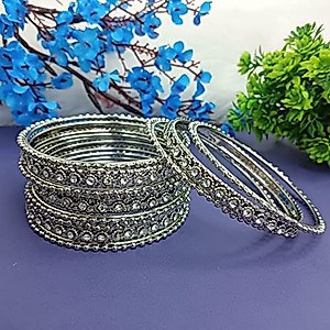 Efulgenz Boho Oxidized Bangles CZ Crystal Metal Indian Bracelet Bangle Set Jewellery for Women