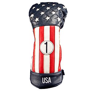 CMC Design Custom Americana Embroidered Golf Driver Head Cover - Glove Soft Lining - Design Elements Include Applique and Embossing - Great Fit on Any Club as Golf Head Covers, Wood Driver Cover