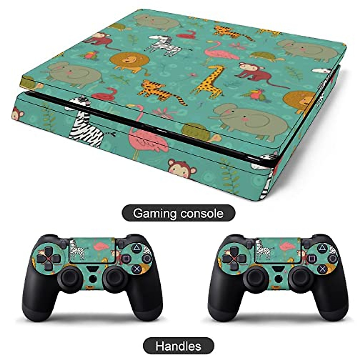 Africa Animals Pattern Funny Sticker Skin Protector Full Print Slim Decal Covers for PS-4 Slim/PS-4 Pro Console & 2 Controller